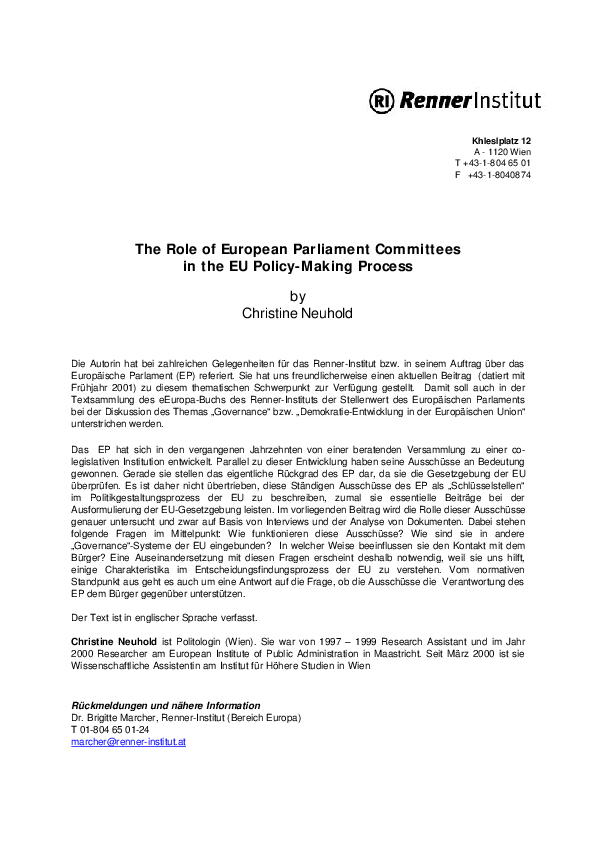 (PDF) The Role of European Parliament Committees in the EU Policy ...