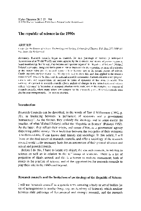 (PDF) The republic of science in the 1990s
