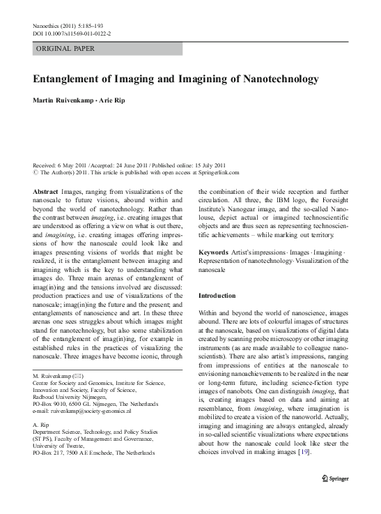 (PDF) Entanglement of Imaging and Imagining of Nanotechnology | Arie ...