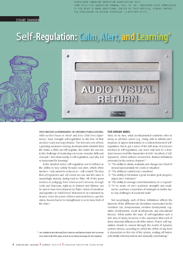 (PDF) Self-Regulation: Calm, Alert, and Learning