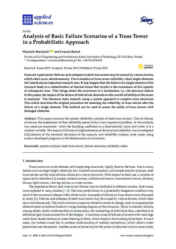 (PDF) Analysis of Basic Failure Scenarios of a Truss Tower in a ...