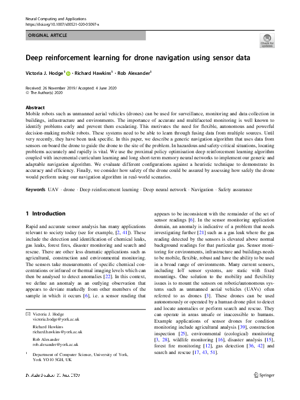 Pdf Deep Reinforcement Learning For Drone Navigation Using Sensor Data