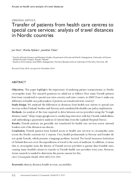 (PDF) Transfer of patients from health care centres to special care ...