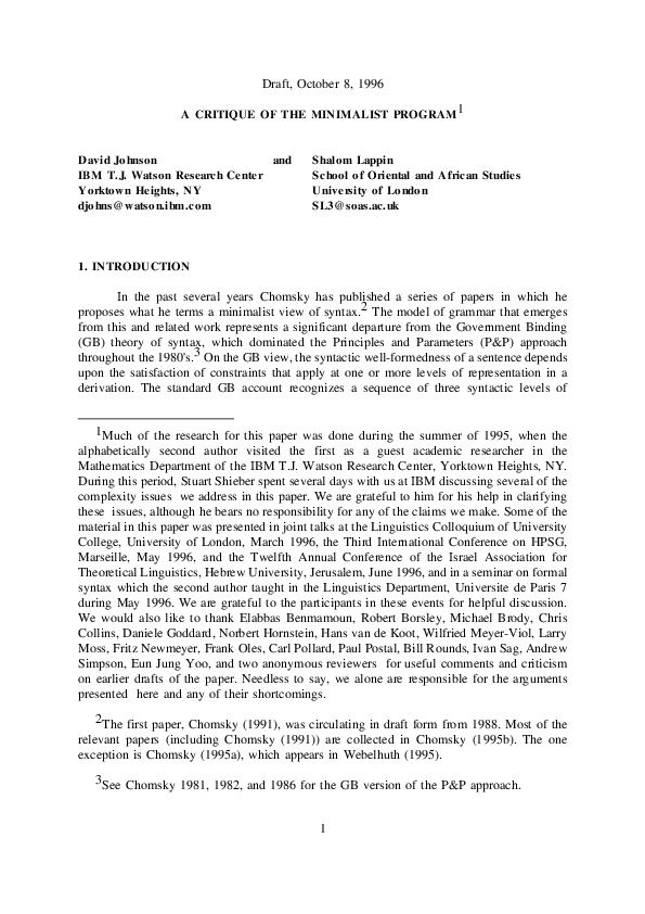 (PDF) A critique of the Minimalist Program
