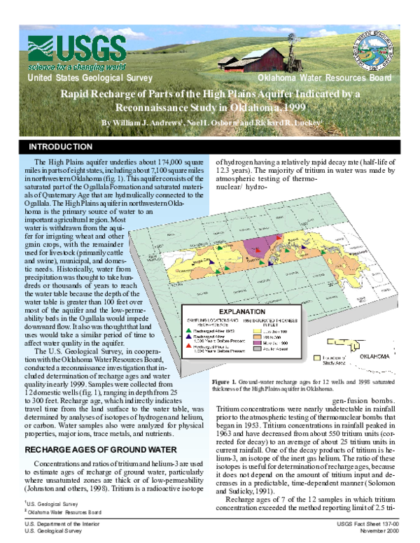 Rapid Recharge of Parts of the High Plains Aquifer Indicated by a ...