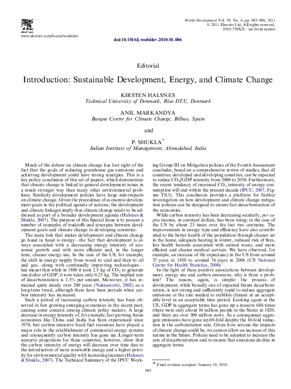 (PDF) Introduction: Sustainable Development, Energy, and Climate Change