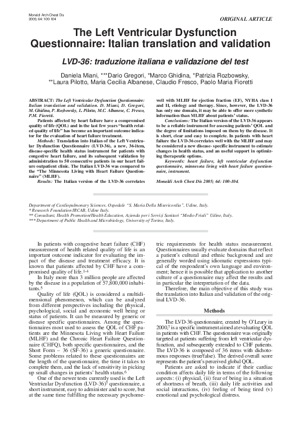 (PDF) The Left Ventricular Dysfunction Questionnaire: Italian ...