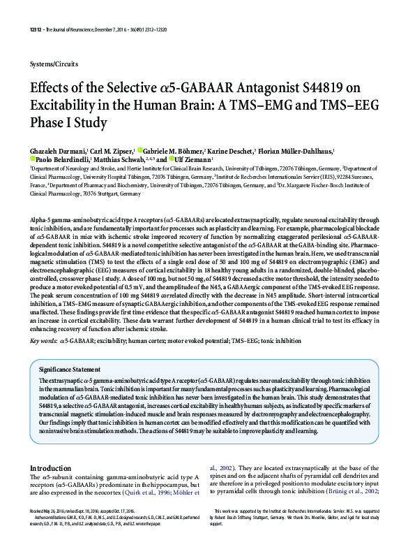 (PDF) Effects of the Selective α5-GABAAR Antagonist S44819 on ... (PDF) Effects of the Selective α5-GABAAR Antagonist S44819 on ...