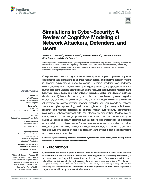 (PDF) Simulations in Cyber-Security: A Review of Cognitive Modeling of ...