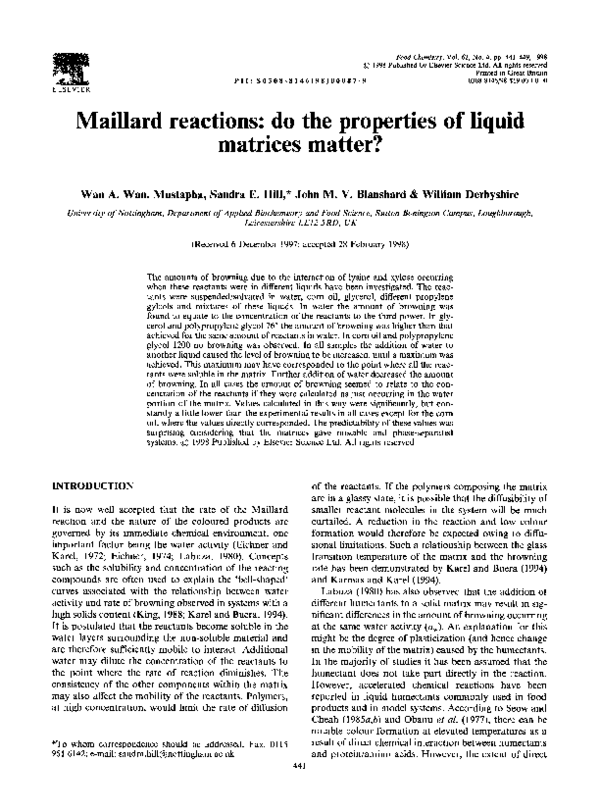 (PDF) Maillard reactions: do the properties of liquid matrices matter