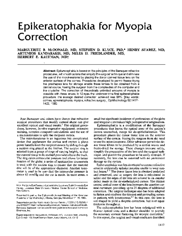 (PDF) Epikeratophakia for Myopia Correction