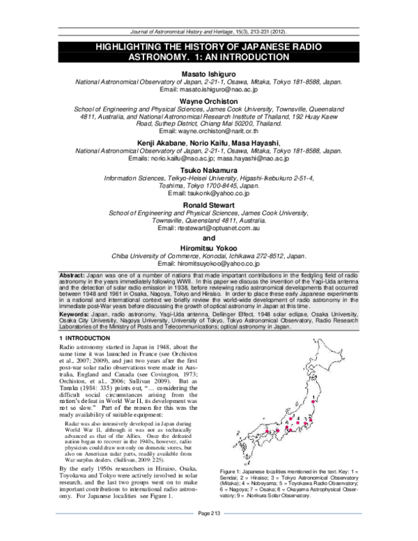 (PDF) Highlighting the History of Japanese Radio Astronomy: 1: An ...