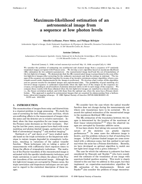 Pdf Maximum Likelihood Estimation Of An Astronomical Image From A Sequence At Low Photon Levels