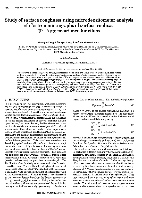 (PDF) Study of surface roughness using microdensitometer analysis of electron micrographs of ...