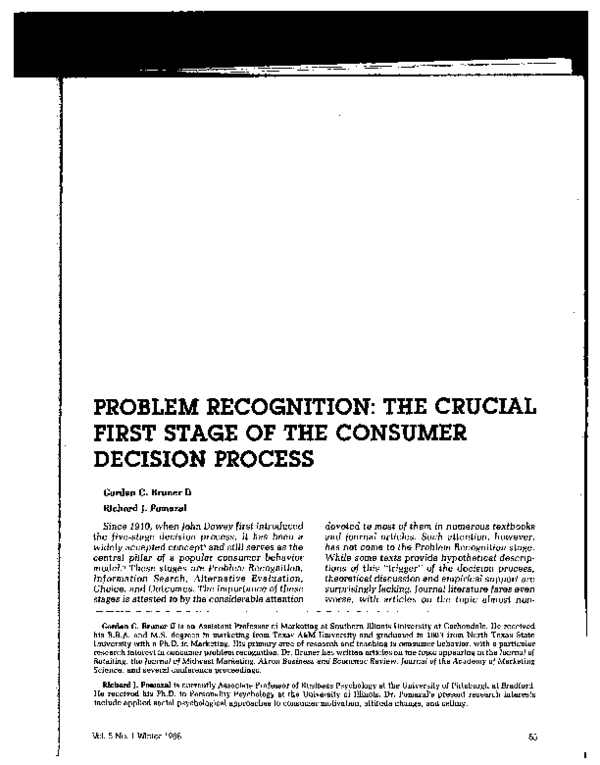 (PDF) Problem Recognition: The Crucial First Stage of the Consumer ...
