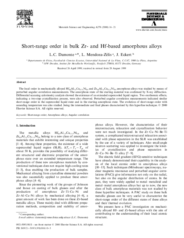 (PDF) Short-range order in bulk Zr- and Hf-based amorphous alloys