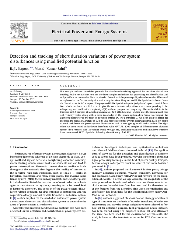 (PDF) Real-Time Power Disturbance Detection Algorithm