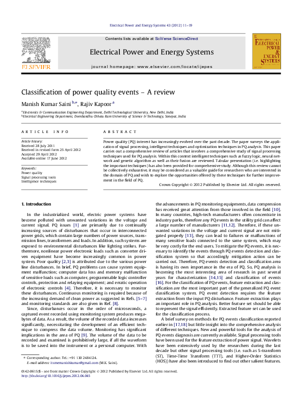 Pdf Classification Of Power Quality Events A Review 