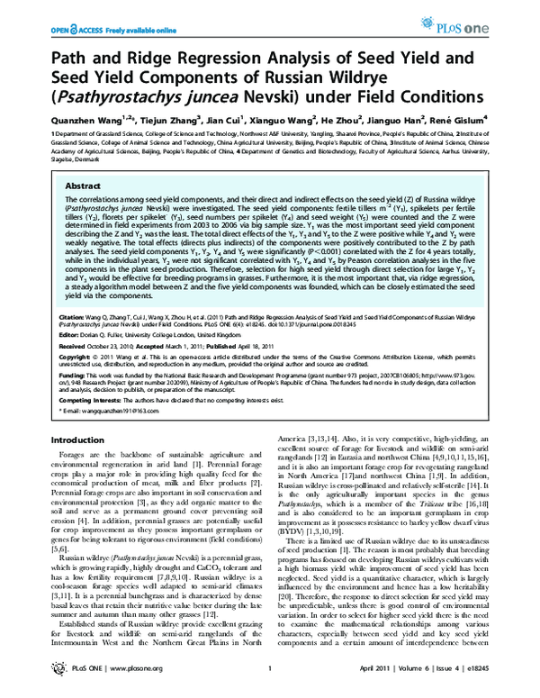 (PDF) Path and Ridge Regression Analysis of Seed Yield and