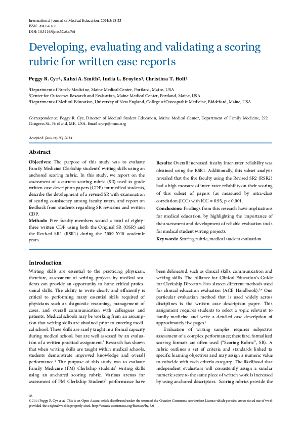 (PDF) Developing, evaluating and validating a scoring rubric for written case reports