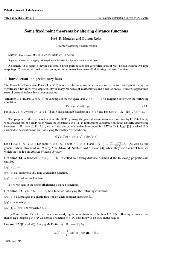 Pdf Some Fixed Point Theorems By Altering Distance Functions