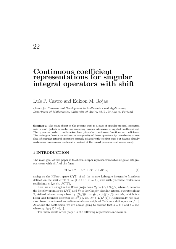 (PDF) Continuous coefficient representations for singular integral operators with shift