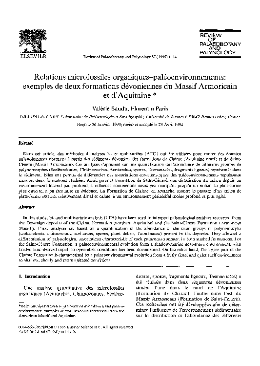 (PDF) Relations microfossiles organiques—paléoenvironnements: exemples ...