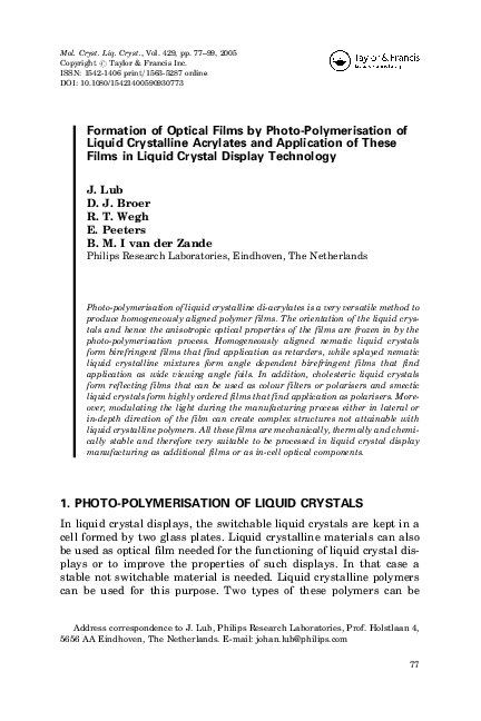 (PDF) Formation of Optical Films by Photo-Polymerisation of Liquid ...