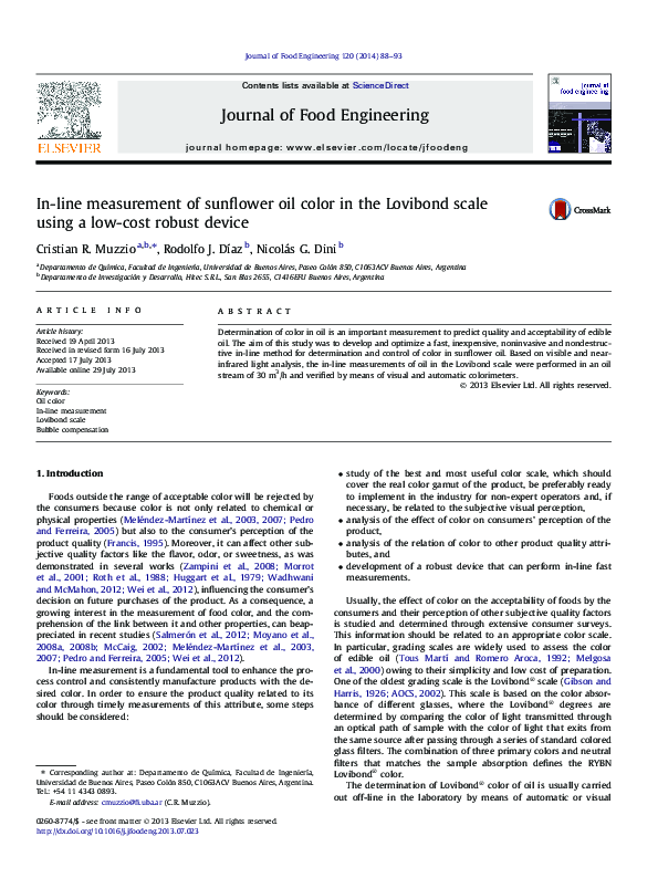 (PDF) In-line measurement of sunflower oil color in the Lovibond scale ...