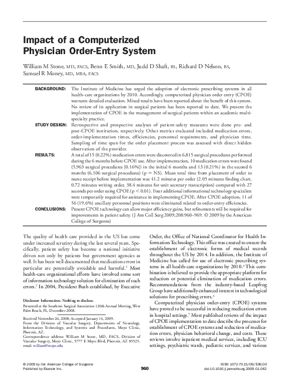 (PDF) Impact of a Computerized Physician Order-Entry System