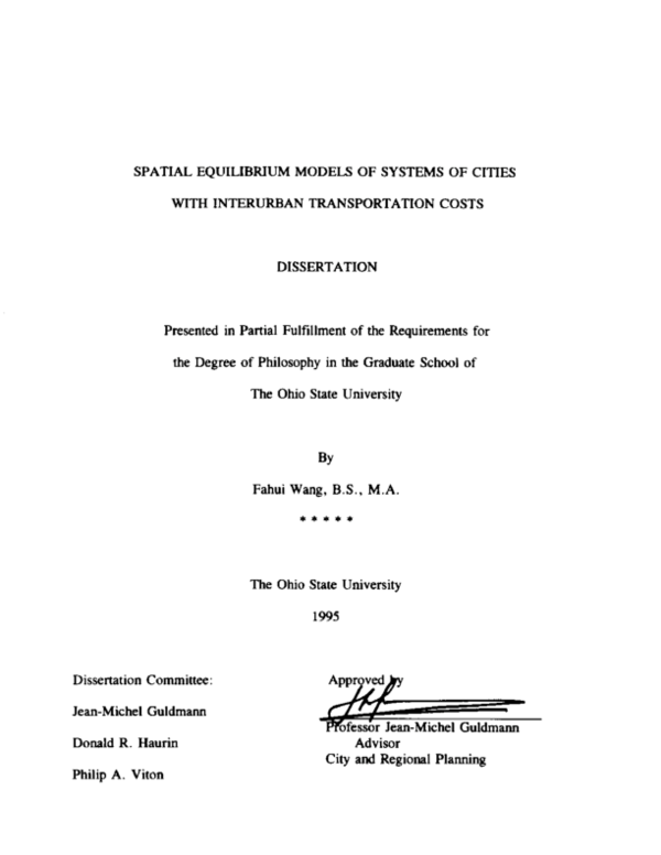 (PDF) Spatial equilibrium models of systems of cities with interurban transportation costs