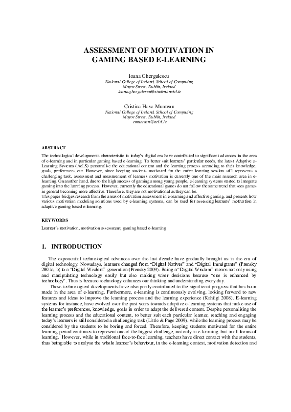 (PDF) Assessment of motivation in games based e-learning