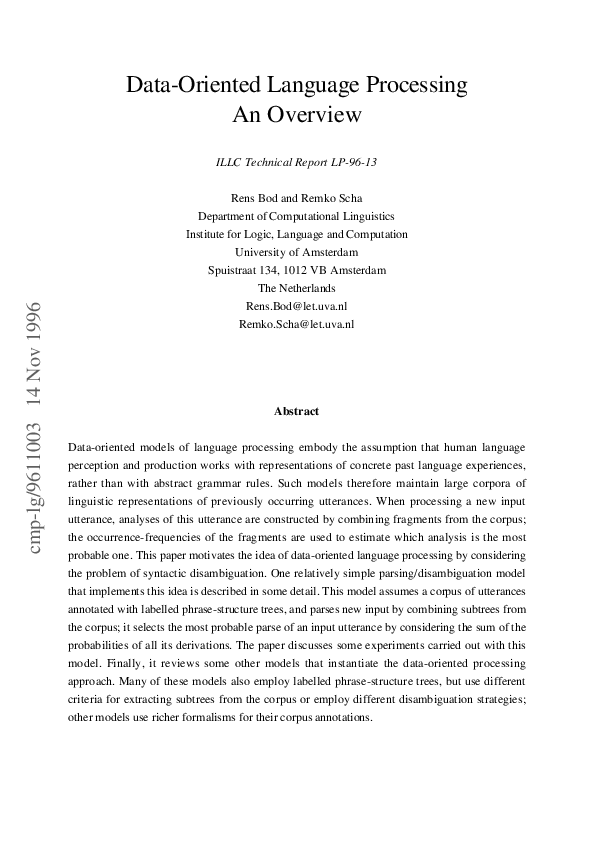 Pdf Data Oriented Language Processing An Overview 0124
