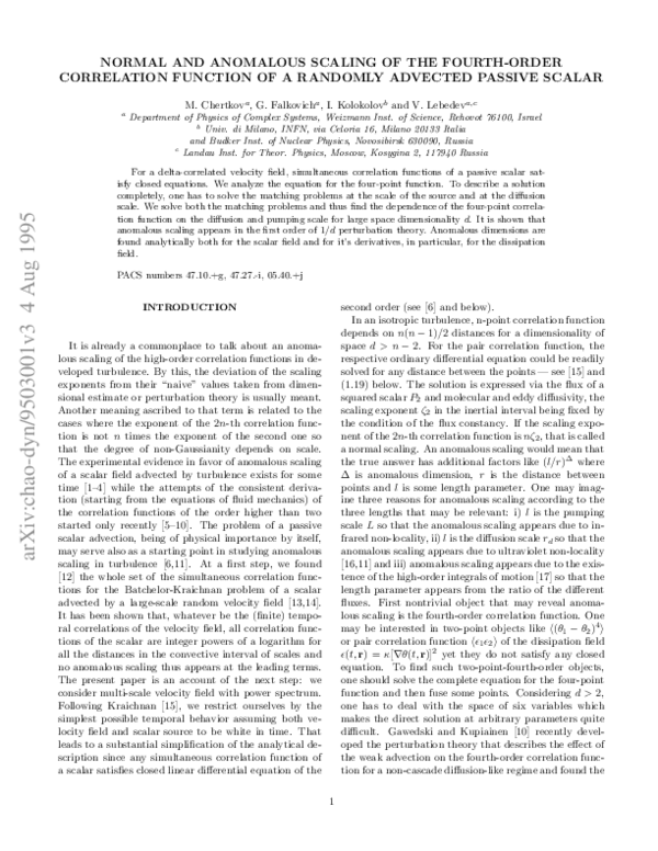 Pdf Normal And Anomalous Scaling Of The Fourth Order Correlation Function Of A Randomly