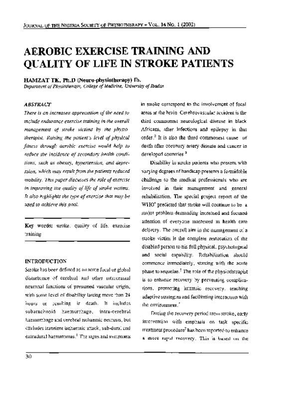 (PDF) Aerobic exercise training and quality of life in stroke patients