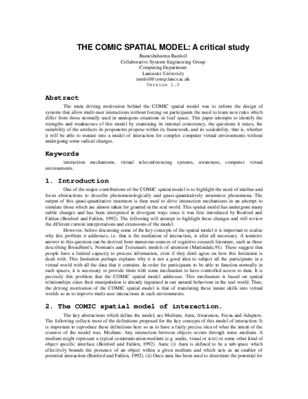 (PDF) THE COMIC SPATIAL MODEL: A critical study