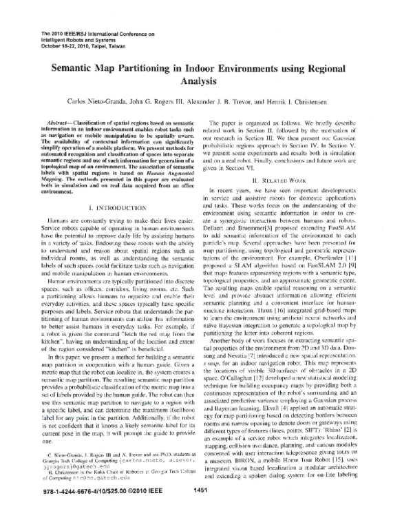 (PDF) Semantic map partitioning in indoor environments using regional analysis