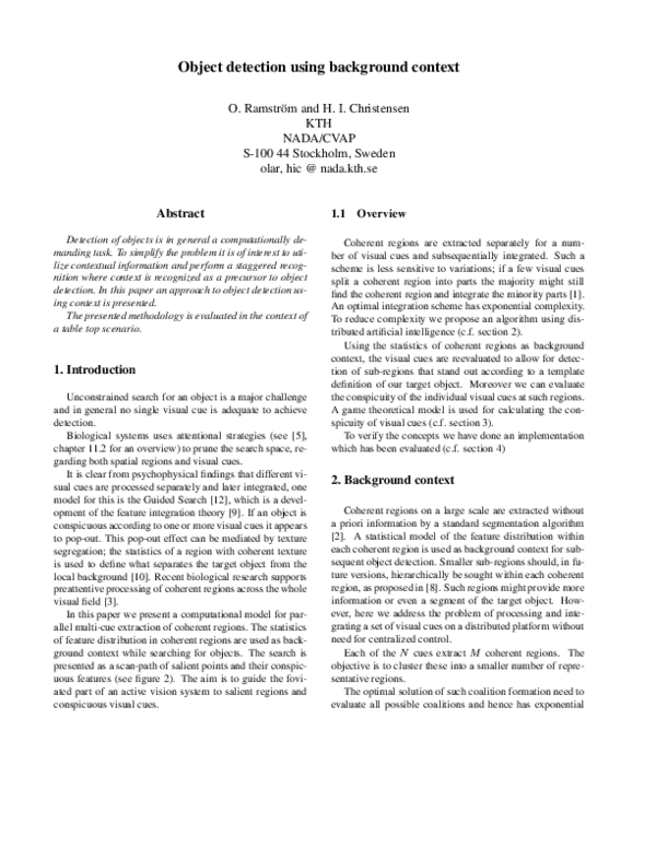 Pdf Object Detection Using Background Context
