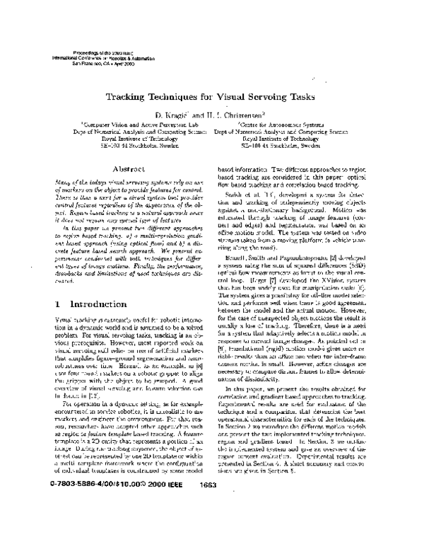 (PDF) Tracking techniques for visual servoing tasks