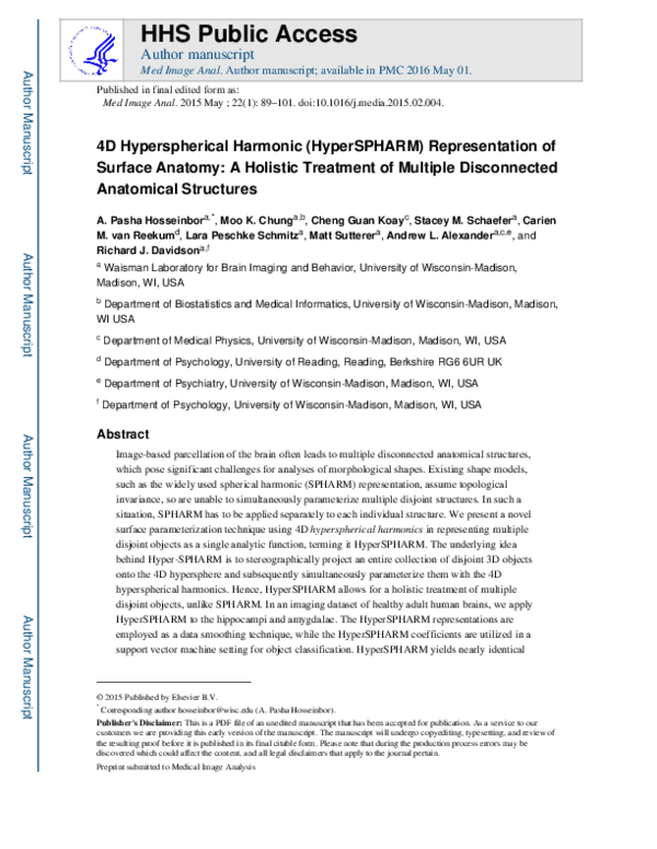 (PDF) 4D hyperspherical harmonic (HyperSPHARM) representation of multiple disconnected brain ...