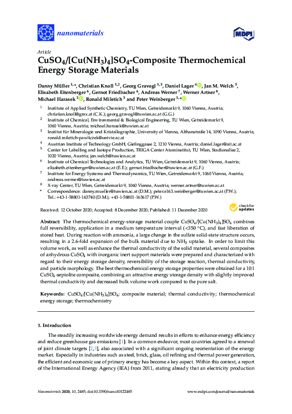 (PDF) CuSO4/[Cu(NH3)4]SO4-Composite Thermochemical Energy Storage Materials