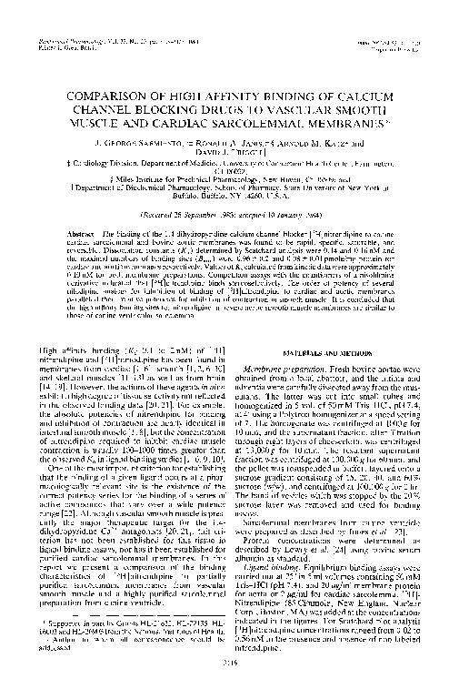 (PDF) Comparison of high affinity binding of calcium channel blocking ...