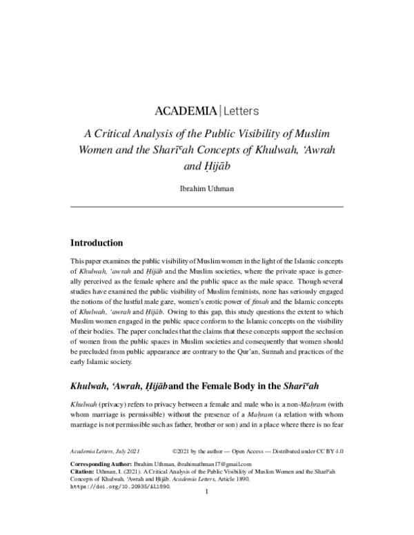 (PDF) A Critical Analysis of the Public Visibility of Muslim Women and ...