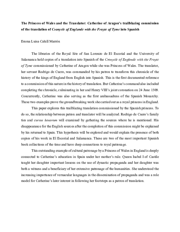 (PDF) ‘The Princess of Wales and the Translator: Catherine of Aragon’s ...