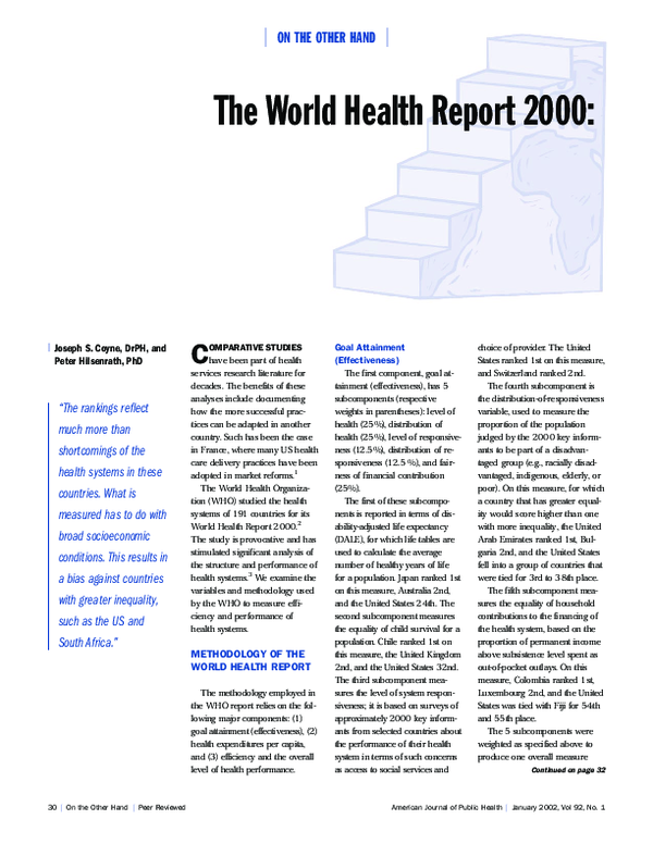 (PDF) The World Health Report 2000: Can Health Care Systems Be Compared ...