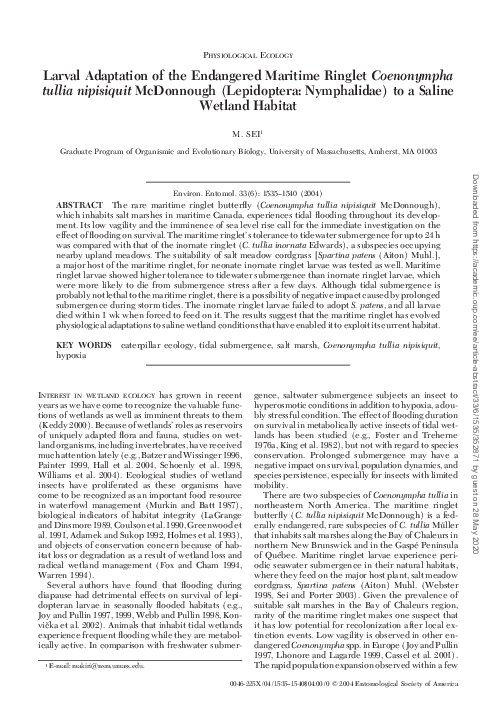 (PDF) Larval Adaptation of the Endangered Maritime Ringlet Coenonympha ...