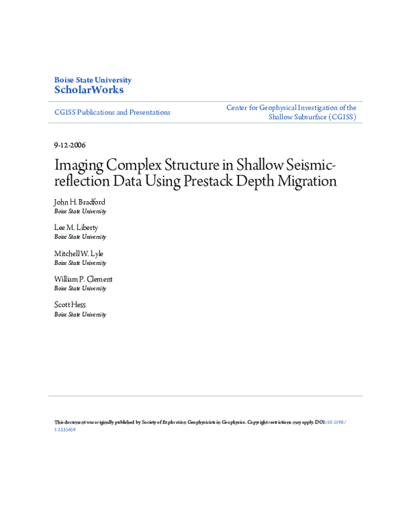 Pdf Imaging Complex Structure In Shallow Seismic Reflection Data Using Prestack Depth Migration