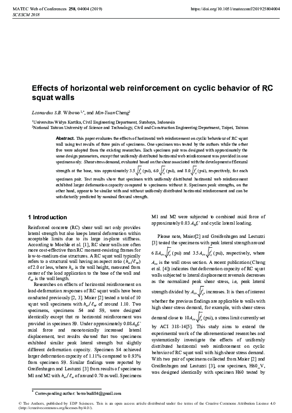 (PDF) Impact of Horizontal Web Reinforcement on RC Squat Walls