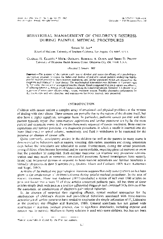 (PDF) Behavioral management of children's distress during painful ...