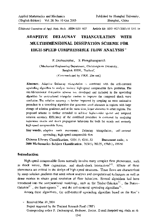 (PDF) Adaptive delaunay triangulation with multidimensional dissipation scheme for high-speed ...